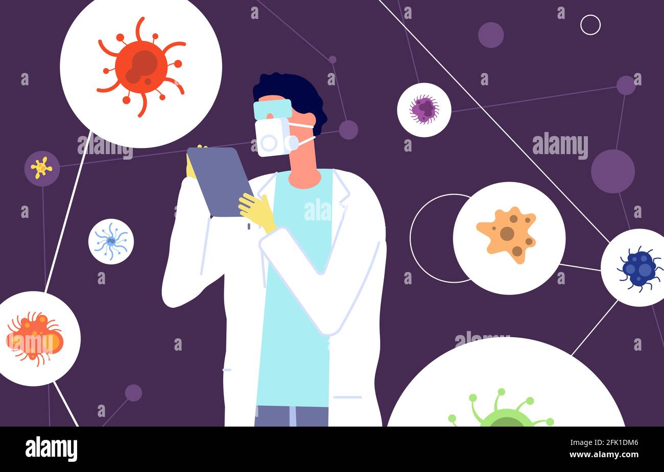 Epidemiology. Virologist in protective suit studies viruses and ...