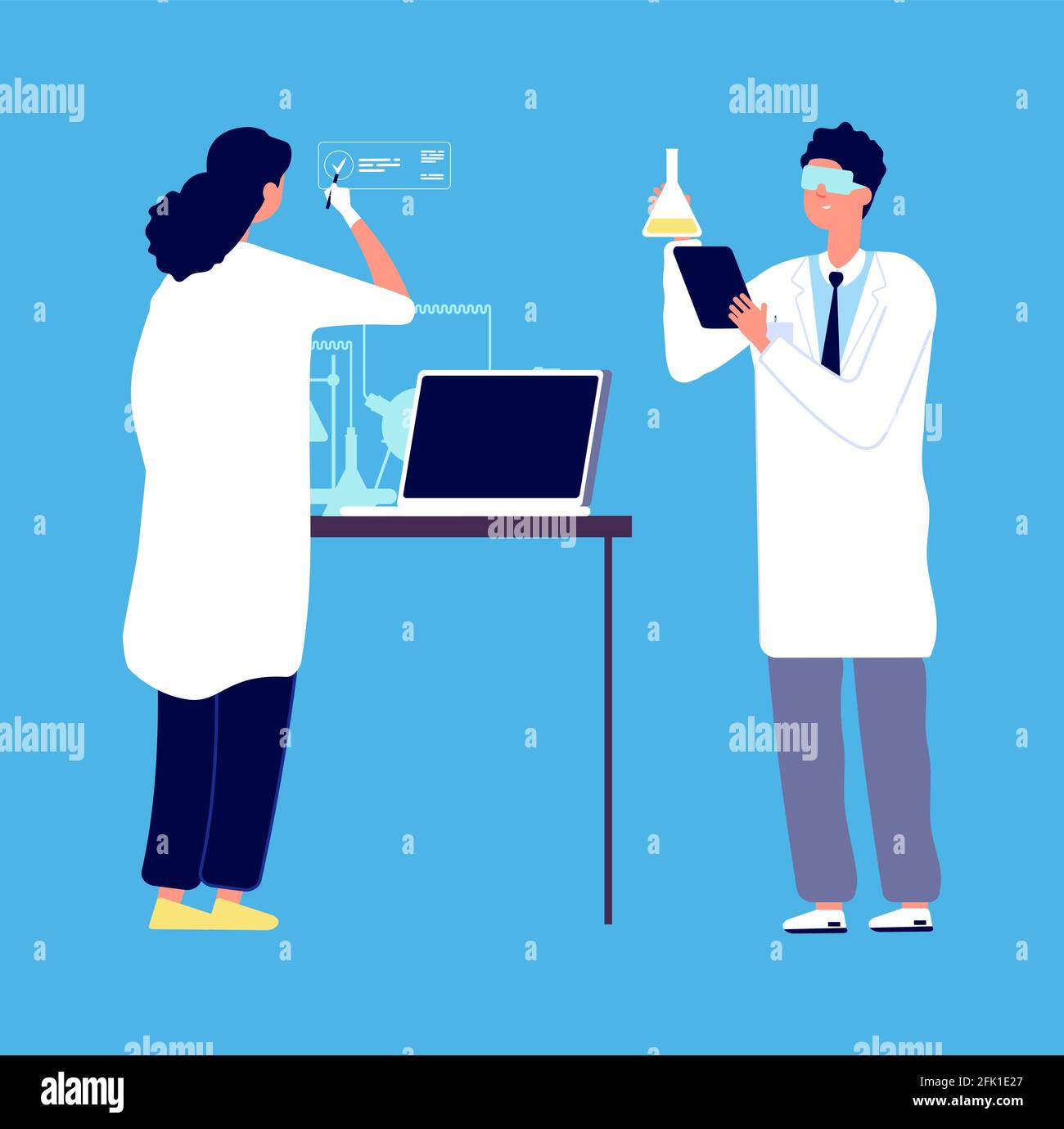 Chemical laboratory workers. Scientists research virus cure. Lab ...