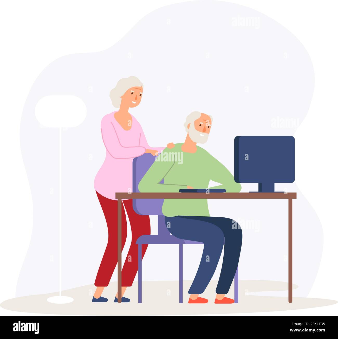 Computer education. Old couple studying modern digital world. Elderly ...