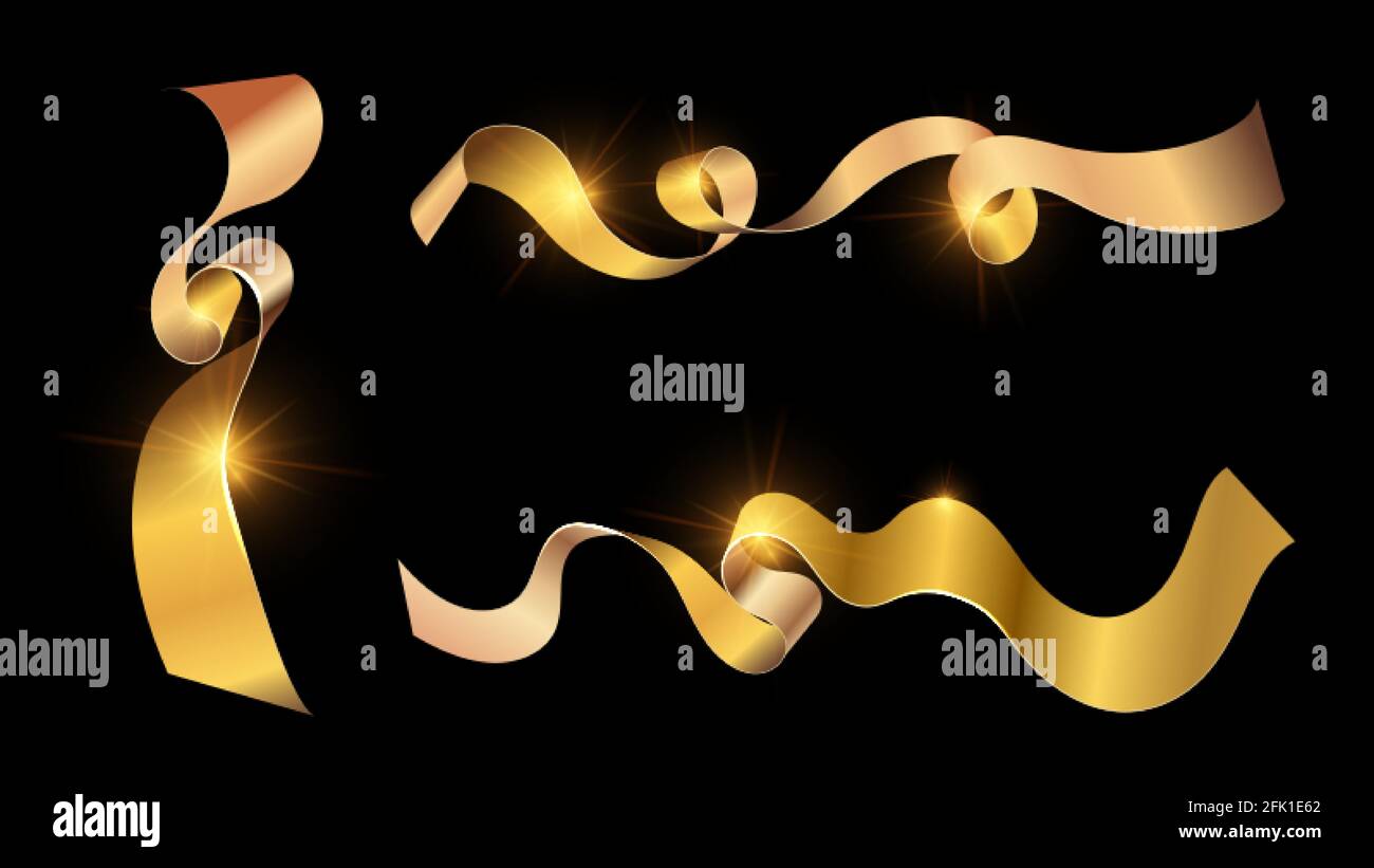 Golden ribbons. Realistic decorative festive ribbon with shine effect ...