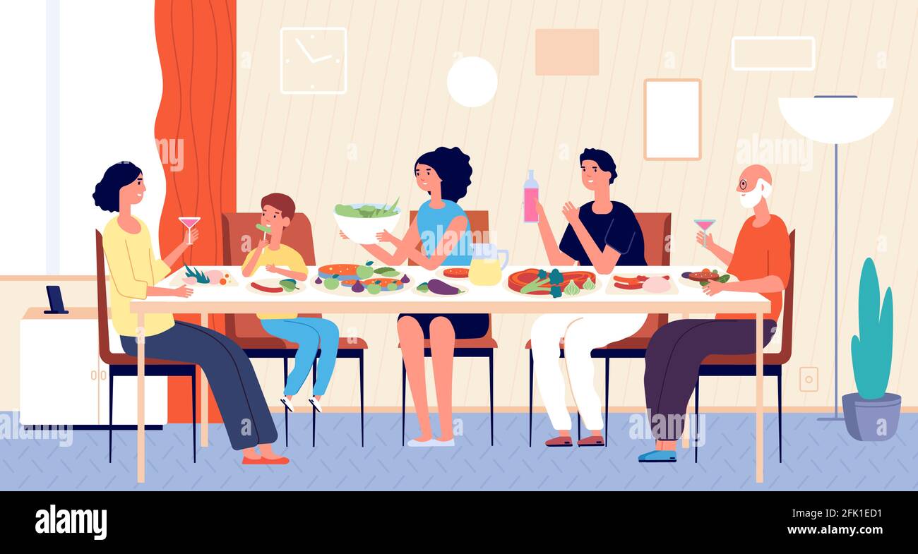 People Eating Food At A Table Cartoon