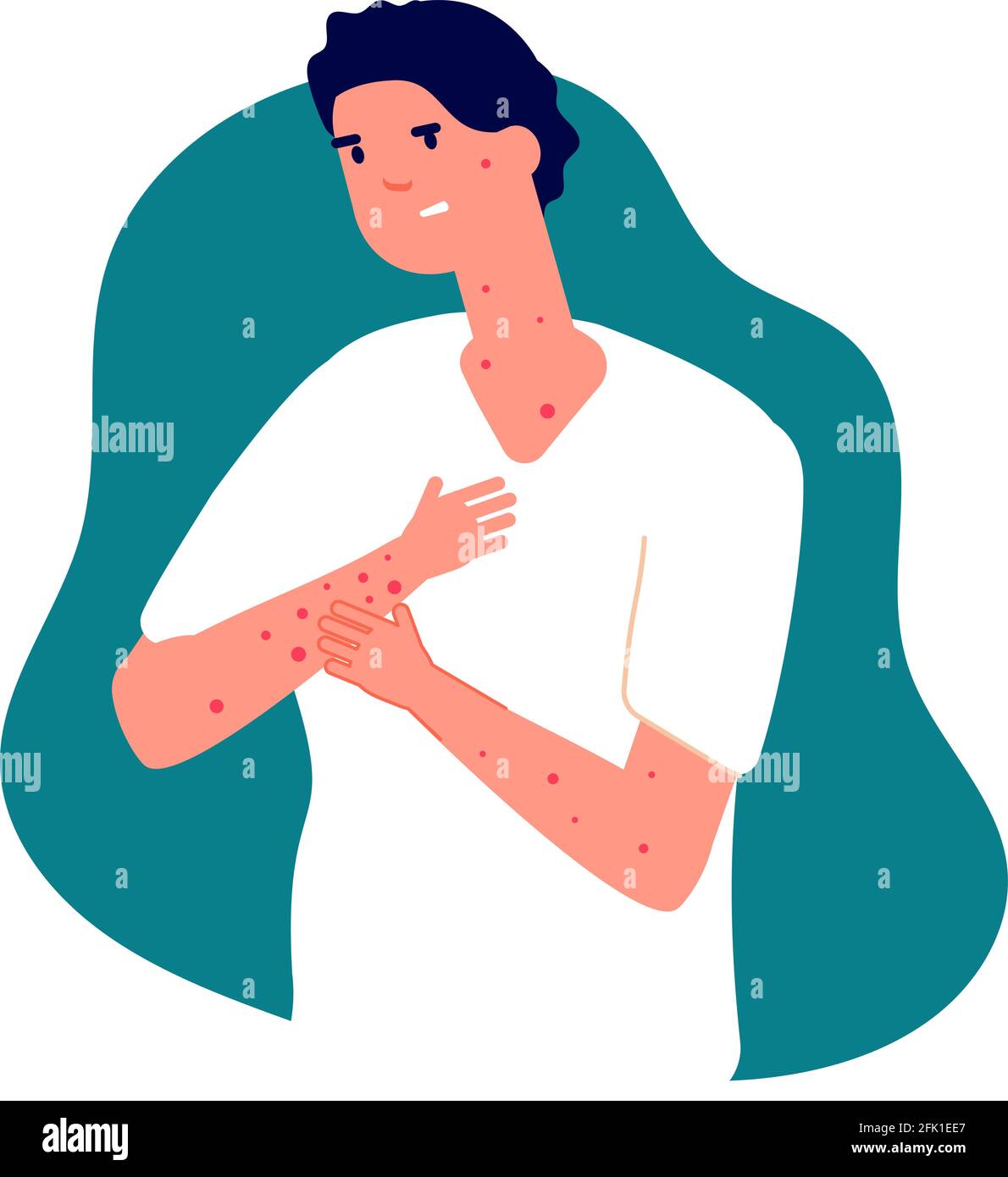 Scratching skin. Man sick, season allergy or roseola symptoms. Virus ...