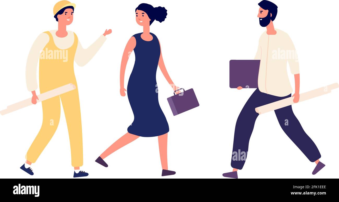 Architectural business. Businesswoman and engineers. Isolated flat ...