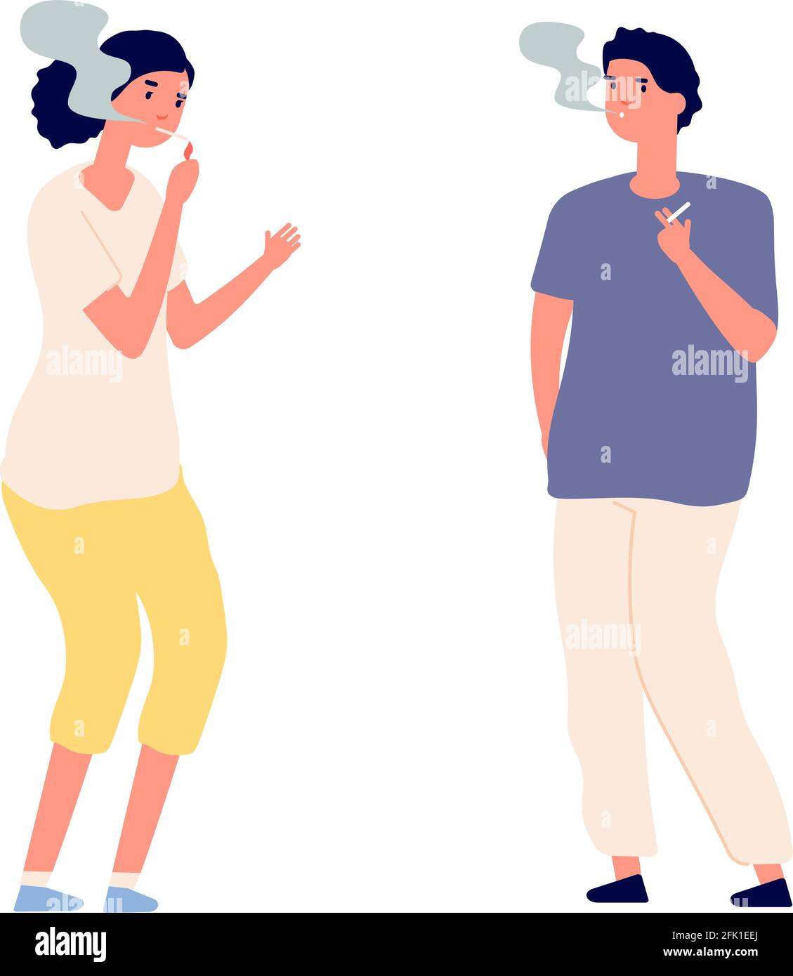 Smoking couple. Man woman with cigarretes. Isolated people with ...