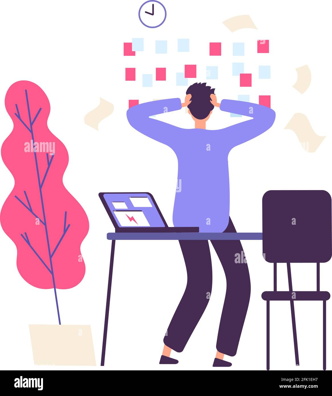 Deadline and manager. Unorganized working process. Flat style man at ...