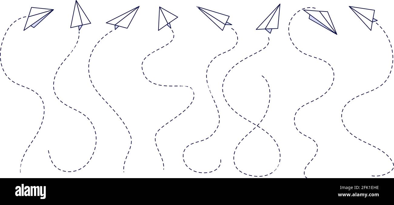 Paper airplane. Graphic flight paths, plane trails. Isolated doodle ...