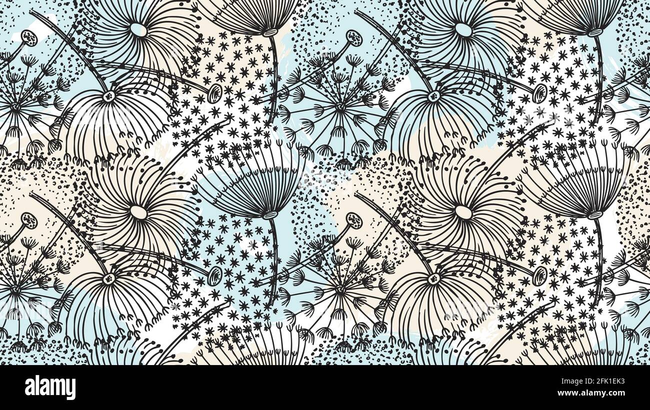 Dandelion pattern. Hand drawn flowers, brush elements background ...