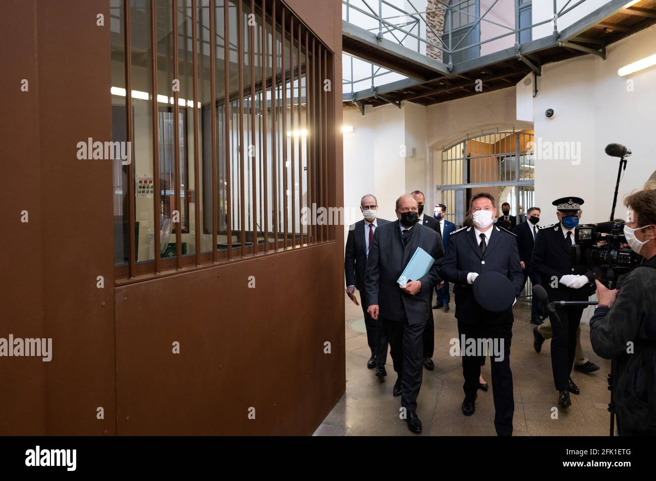 French Justice Minister Eric Dupond-Moretti (C) visits the prison de La ...