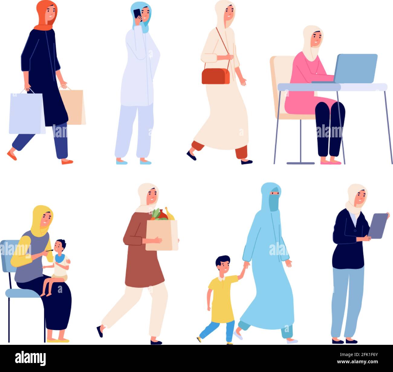 Muslim women. Fashion arab shopaholic, female in abaya hijab. Young ...