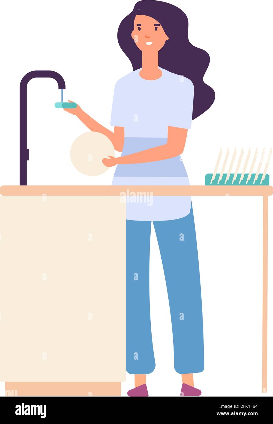 Woman Washing Dishes Clipart