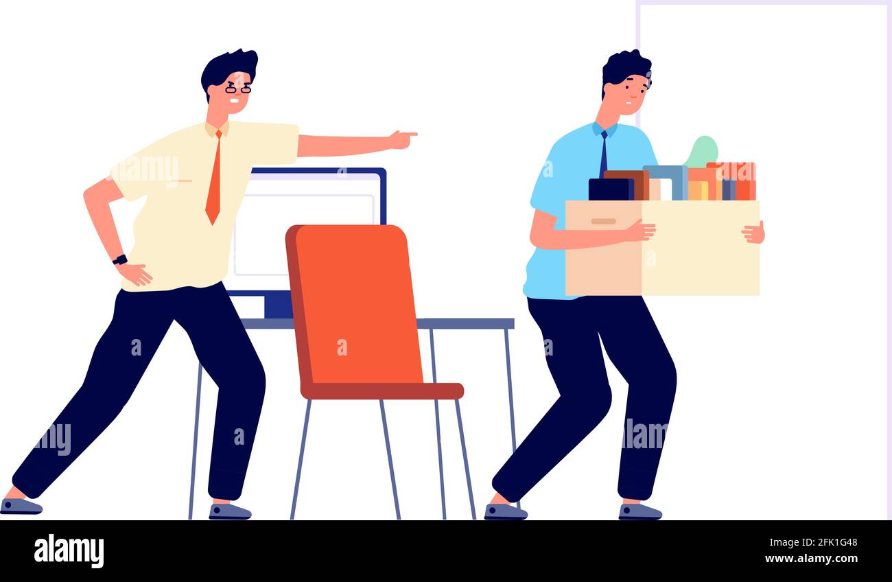 Employee dismissal. Office worker unemployment, man fired job. Angry ...