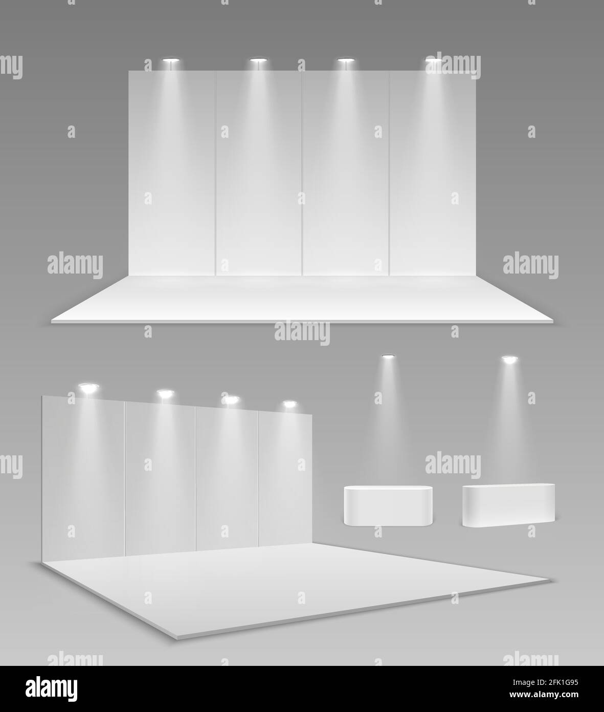 Realistic empty stands. 3d event exhibition panel mockup, modern blank ...