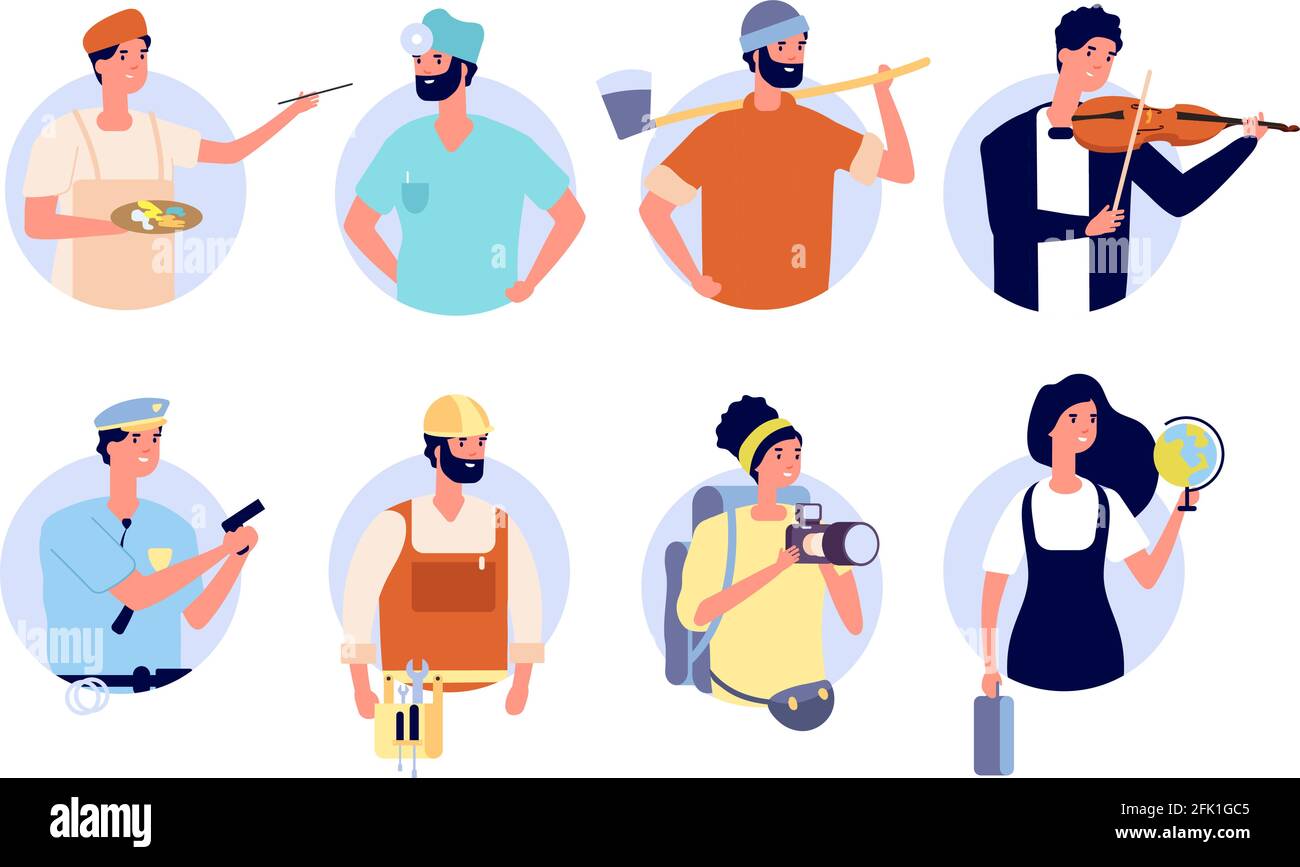 Professional avatars. Different profession people with work tools and ...