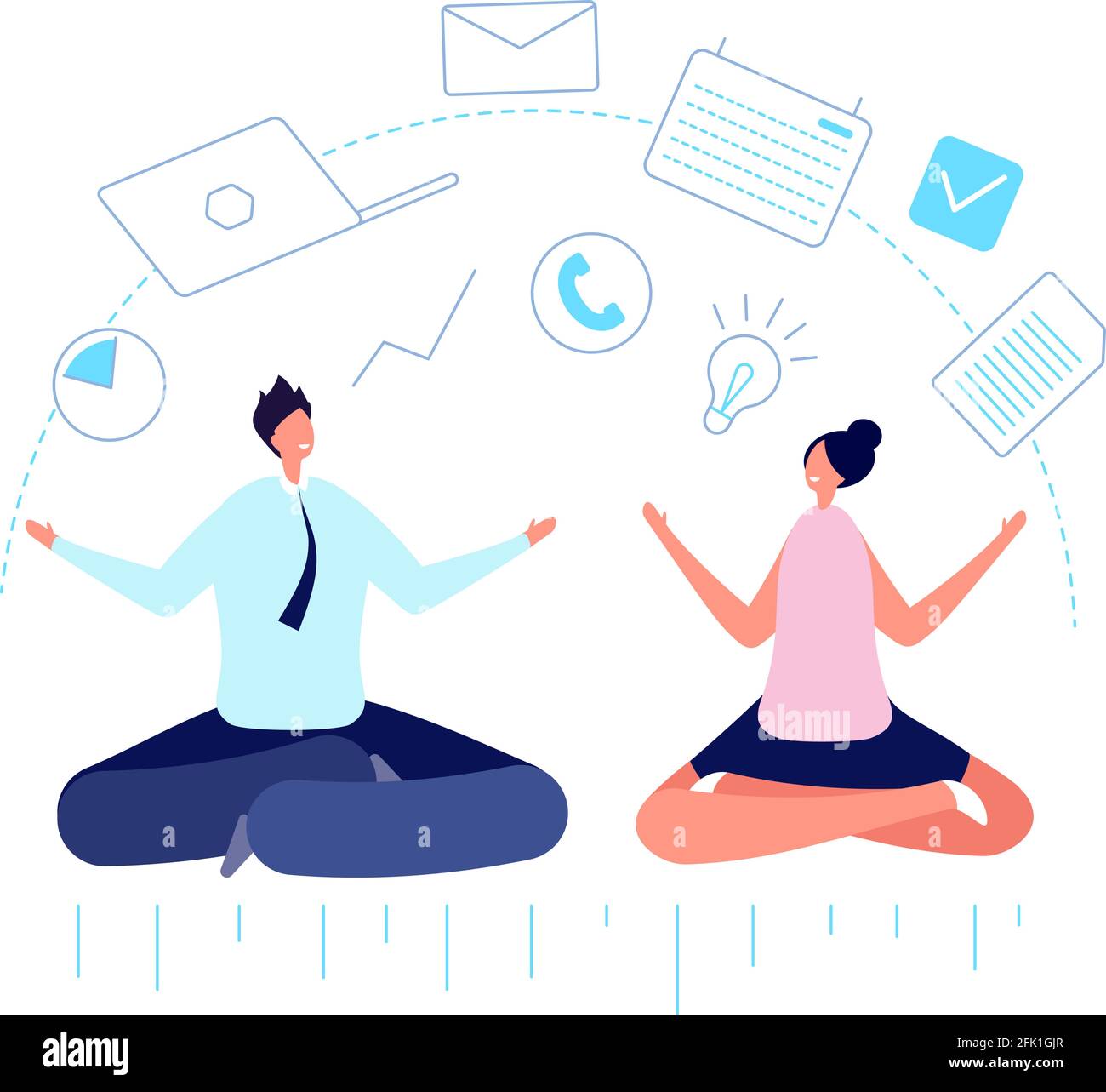 Multitask office people. Meditate businessman, work planning and team ...