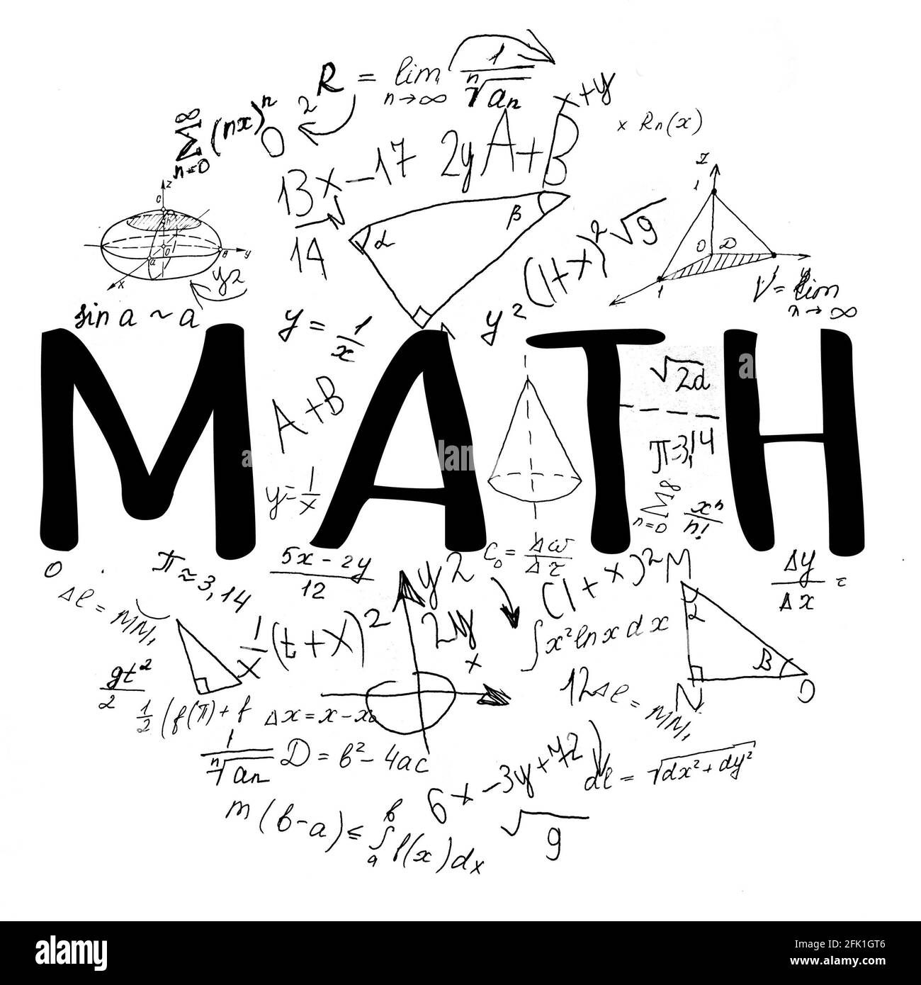 Background with hand written geometry formulas and geometric shapes and ...