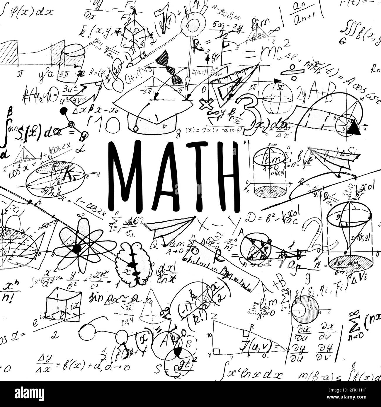 Background with hand written geometry formulas and geometric shapes and ...