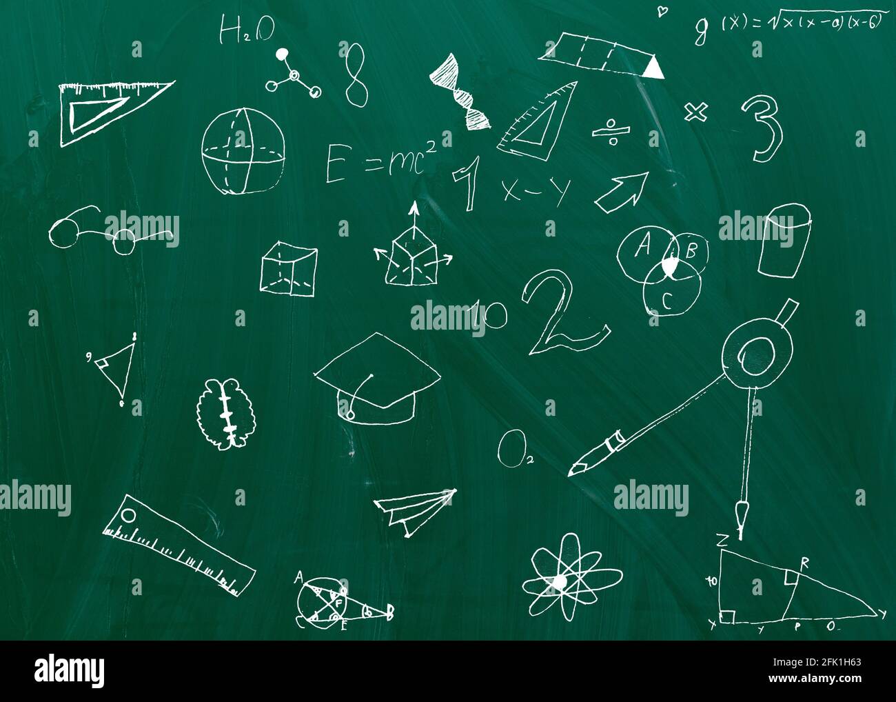 Handwritten equations on a green blackboard Stock Photo - Alamy