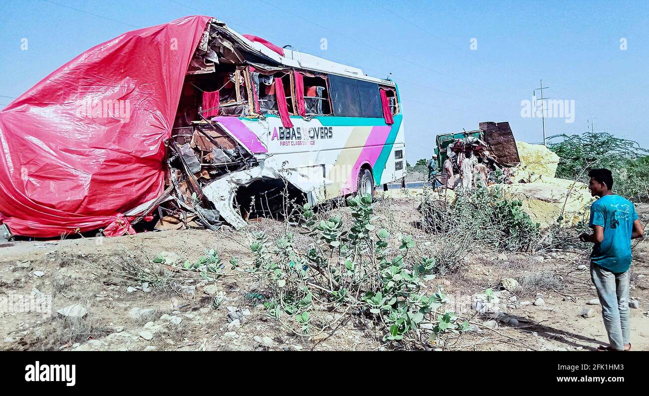 Gujranwala, Pakistan 27/04/2021, Views of venue after traffic accident ...