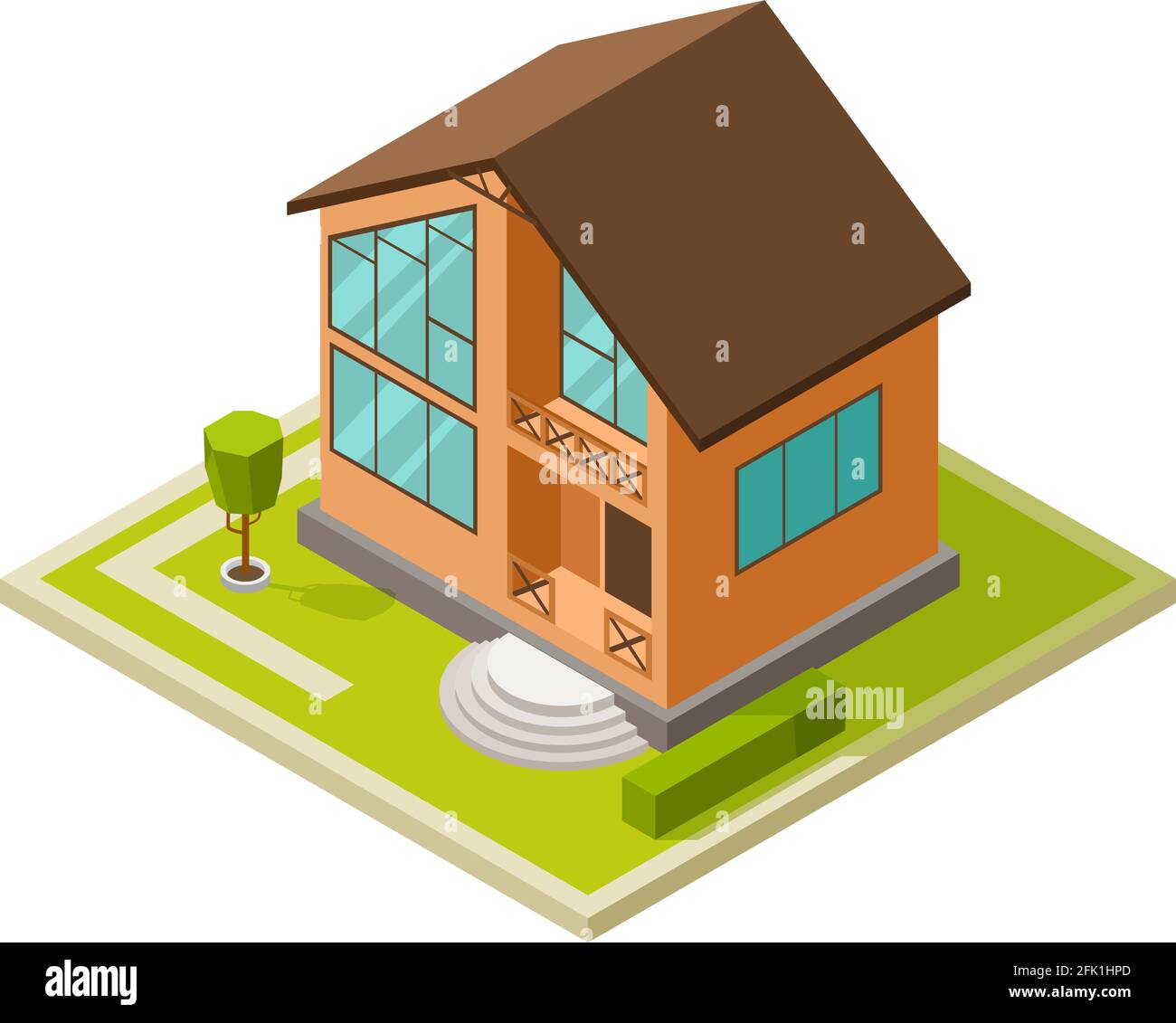 Modern architecture. City house, family modern cottage. Isometric ...