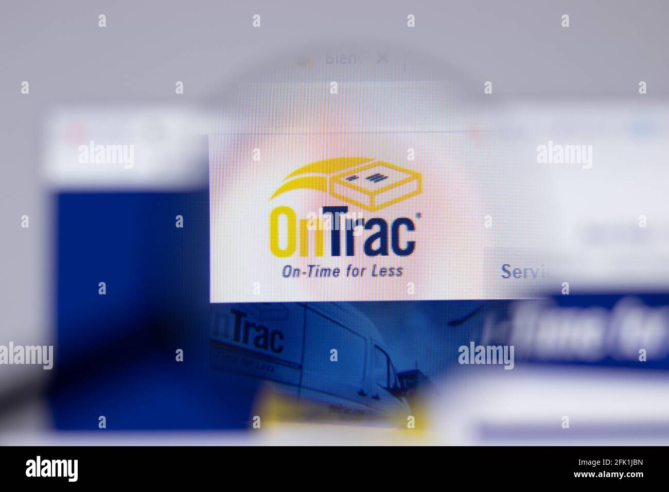 New York, USA - 26 April 2021: OnTrac logo close-up on website page ...