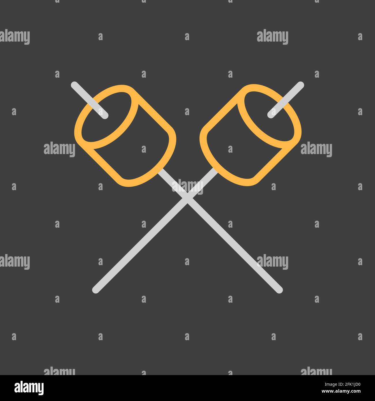 Marshmallow on wooden stick vector icon on dark background. Camping and ...