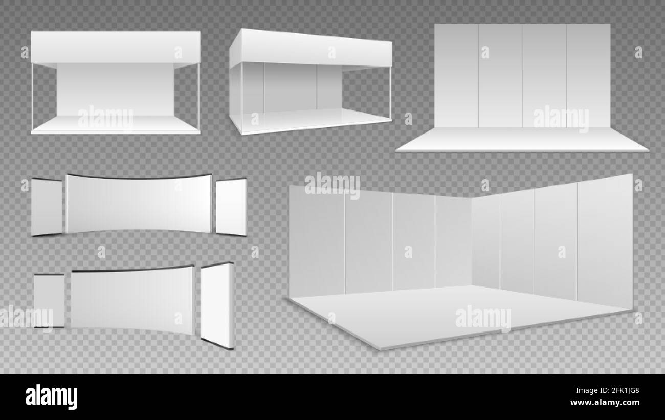 Expo stands mockup. Event showroom design, isolated 3D exhibition ...