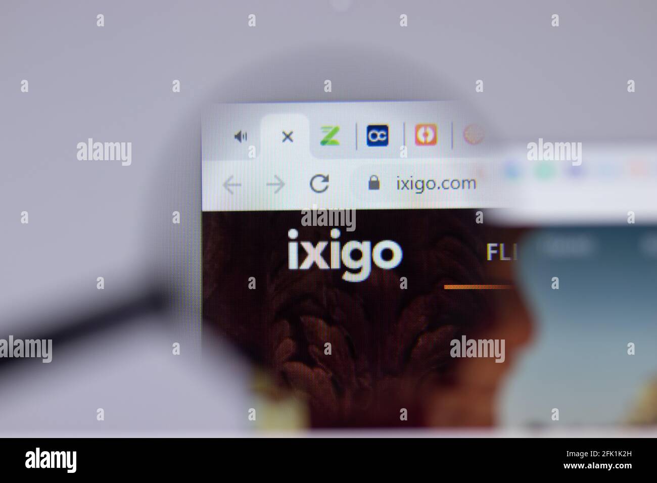 New York, USA - 26 April 2021: Ixigo logo close-up on website page ...