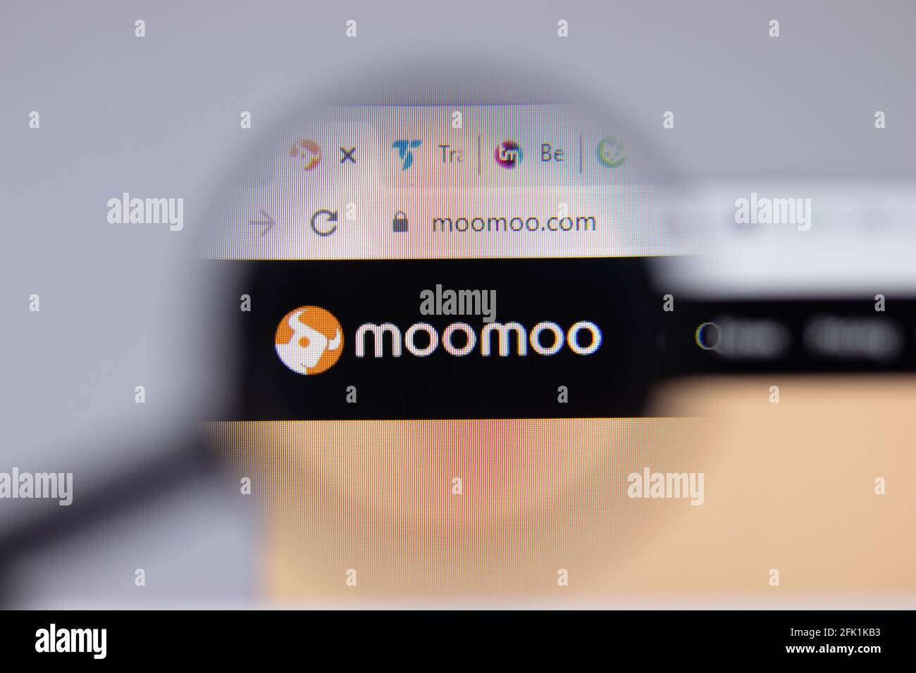 New York, USA - 26 April 2021: Moomoo logo close-up on website page ...