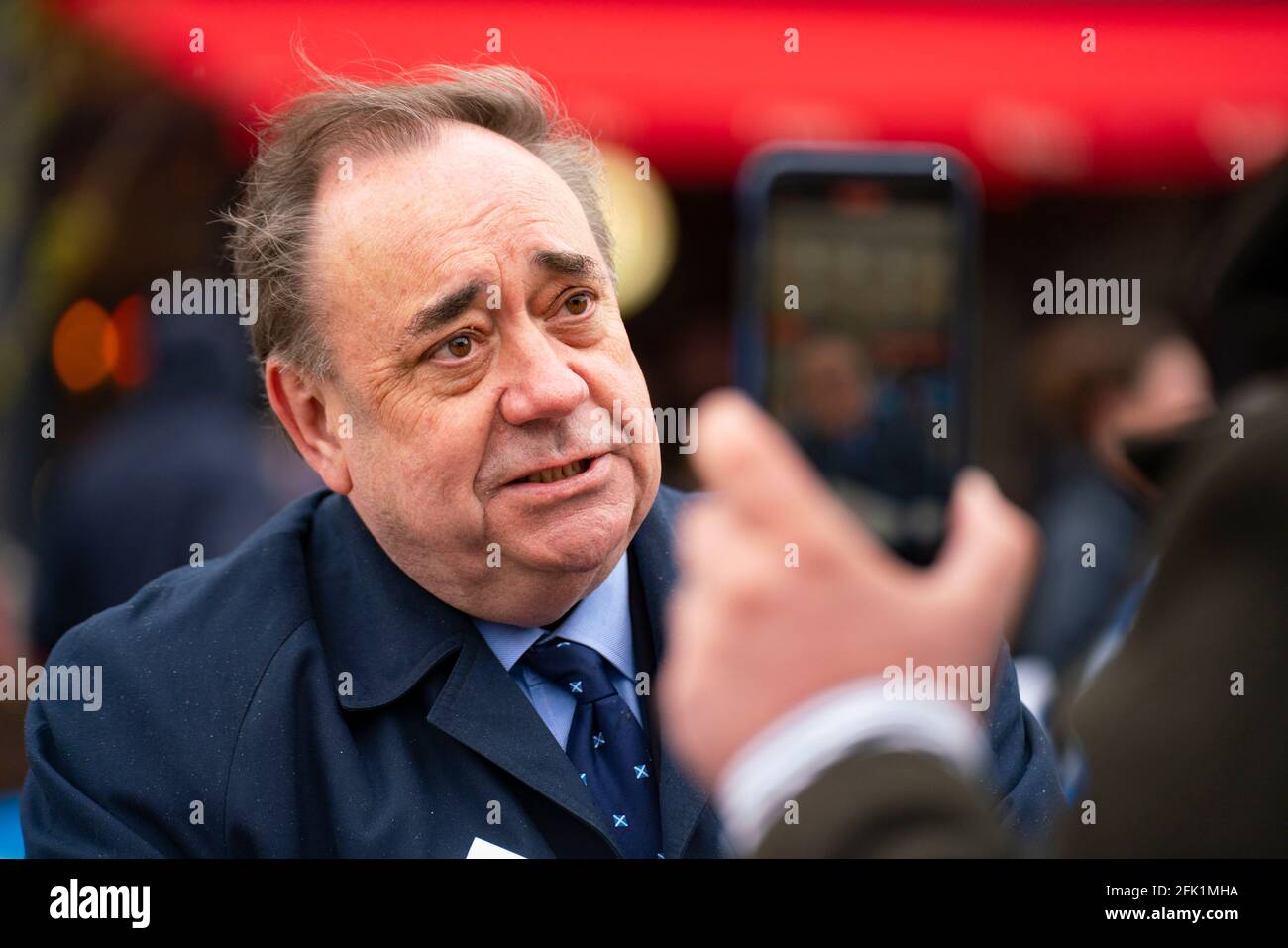 Dundee, Scotland, UK. 27 April 2021. Leader of Alba party Alex Salmond ...