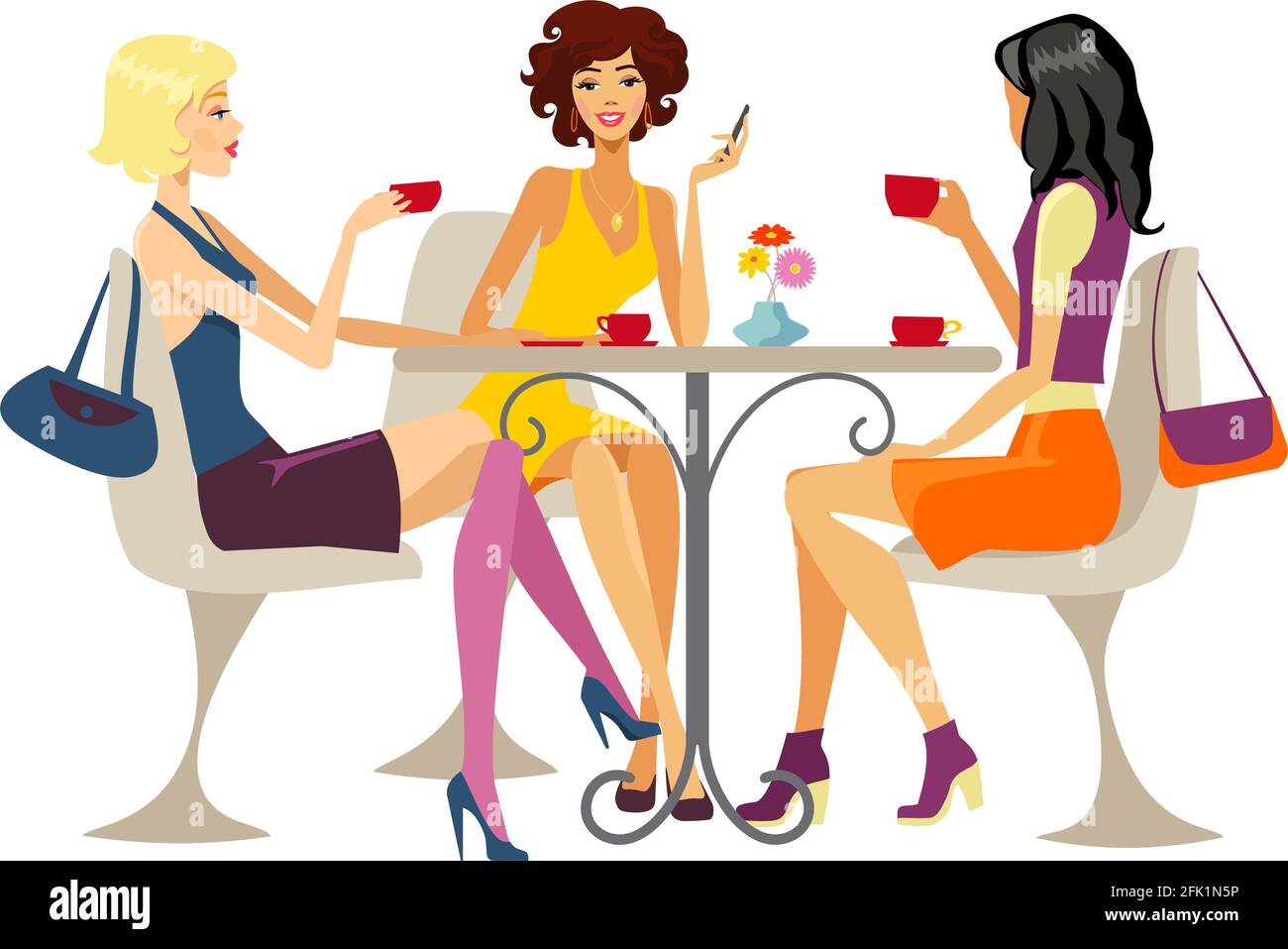 Attractive women chatting at the cafe. Vector illustration Stock Vector ...