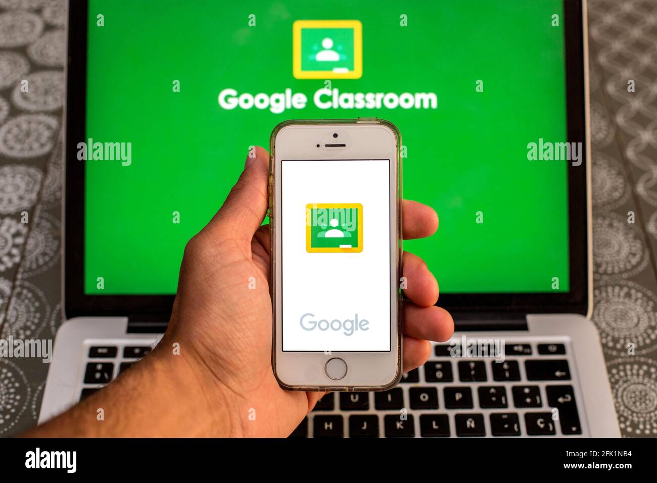 In this photo illustration a Google Classroom app seen displayed on a ...