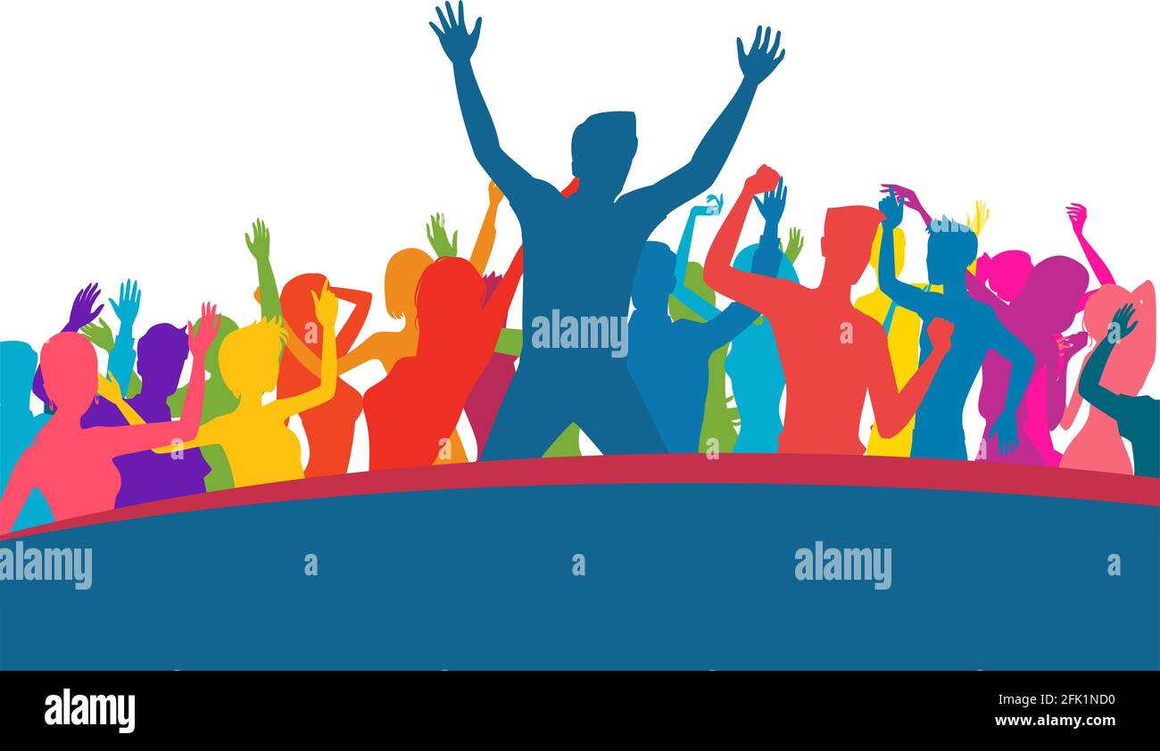 Dancing crowd of people silhouettes on white background Stock Vector ...