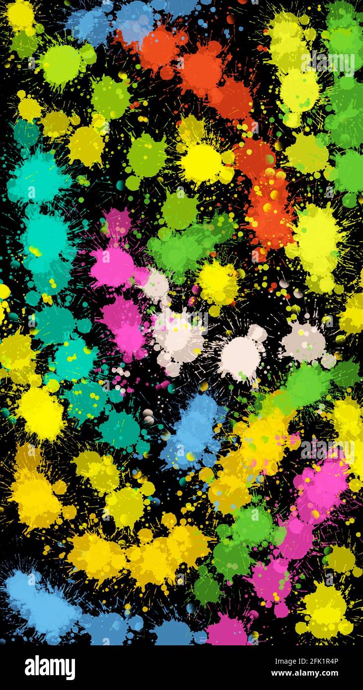 Texture of colorful chaotic paint splashes in the dark background Stock ...