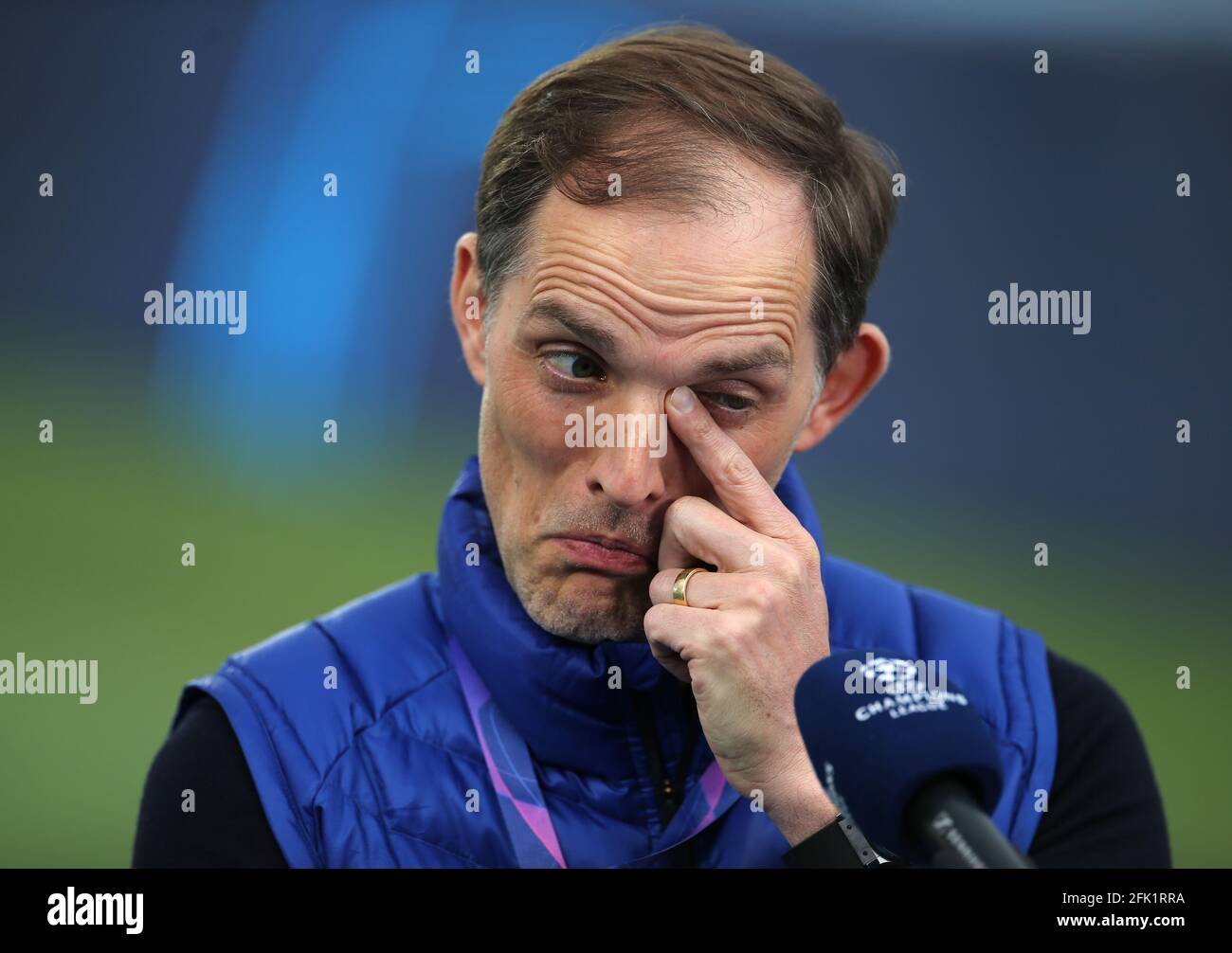Chelsea manager Thomas Tuchel speaks to the media before the UEFA ...