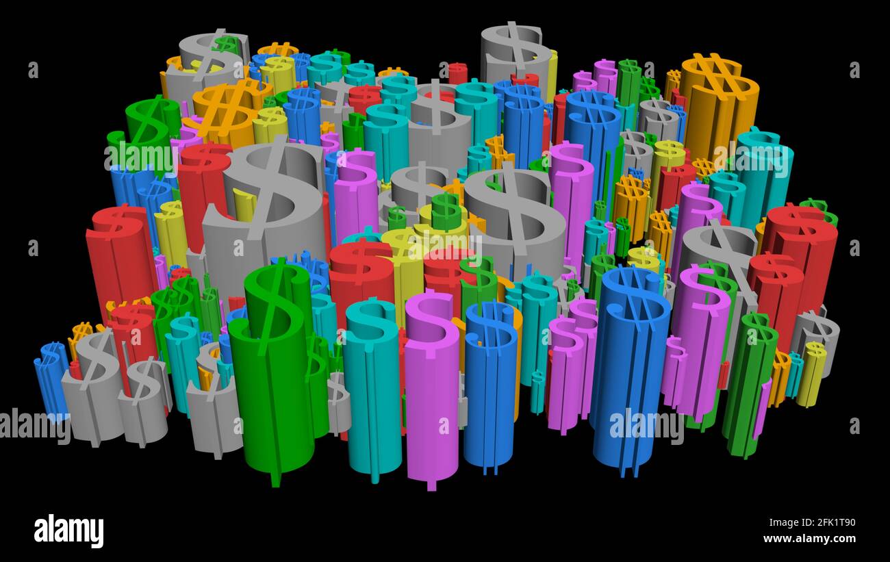 Assortment of colorful dollar sign symbols. Extruded 3d text , 3d ...