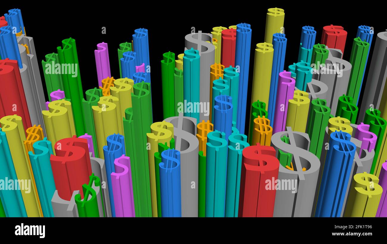 Assortment of colorful dollar sign symbols. Extruded 3d text , 3d ...