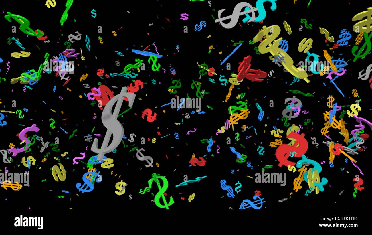 Many colorful dollar signs , dollar symbols. 3d rendering illustration ...