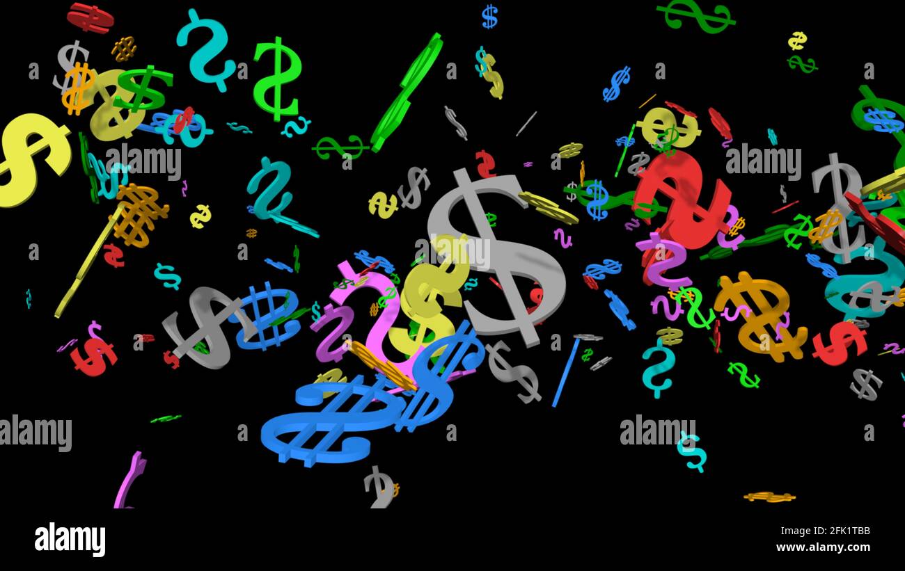 Many colorful dollar signs , dollar symbols. 3d rendering illustration ...