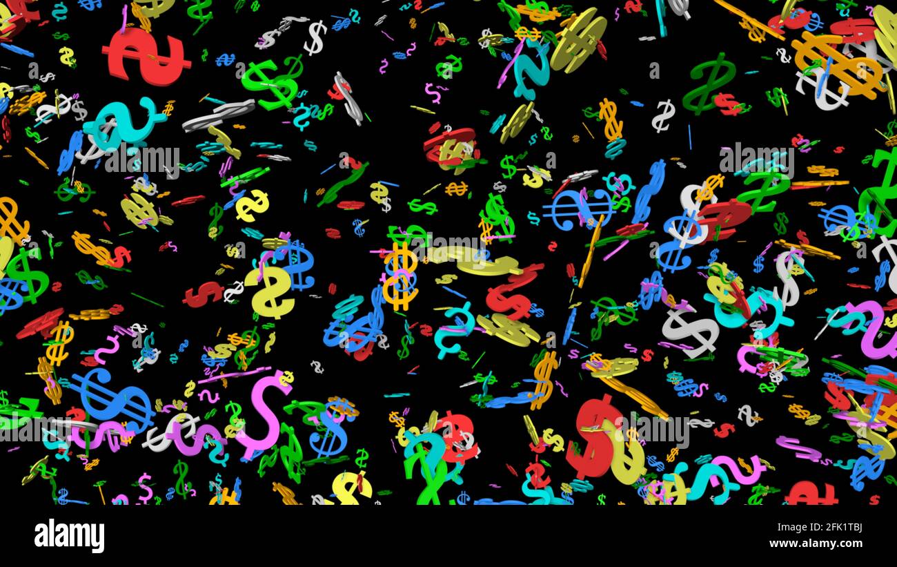 Many colorful dollar signs , dollar symbols. 3d rendering illustration ...