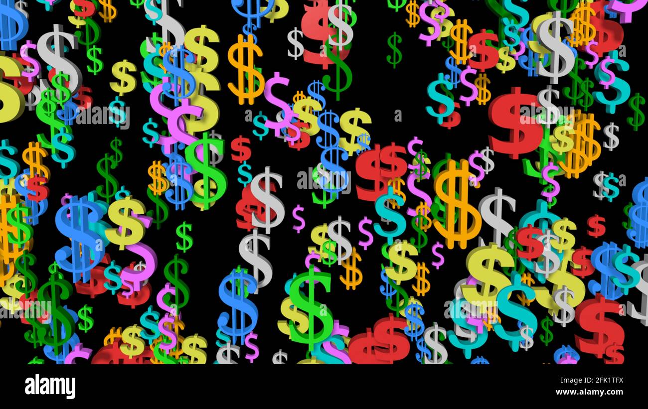 Many colorful dollar signs , dollar symbols. 3d rendering illustration ...