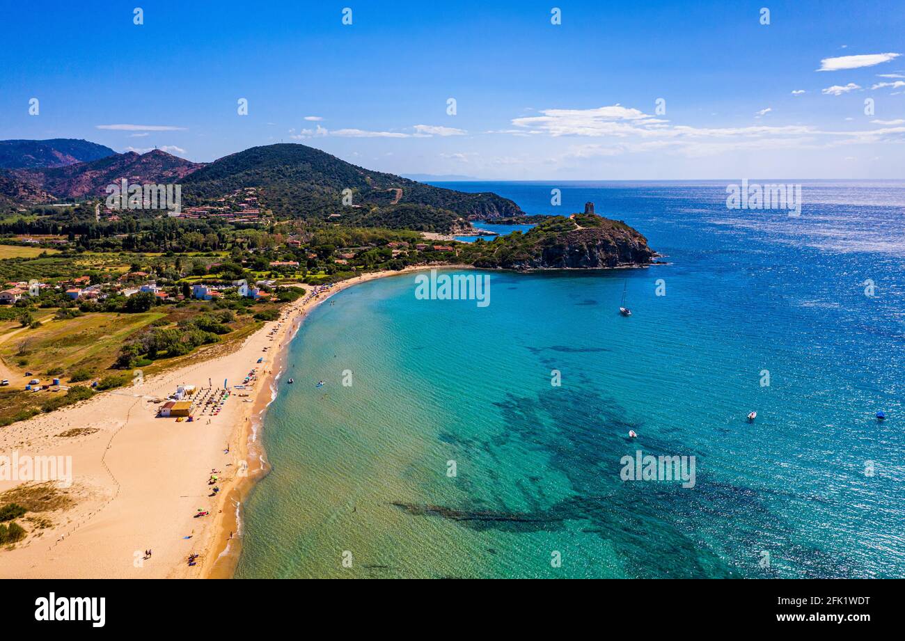 Panorama of the wonderful beaches of Chia, Sardinia, Italy. View of ...