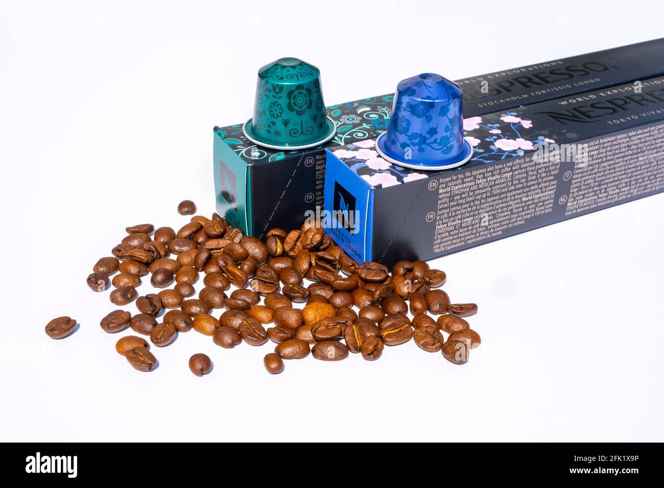 Nice, FRANCE - 22.04.2021: Nespresso cafe new collection for decoration ...