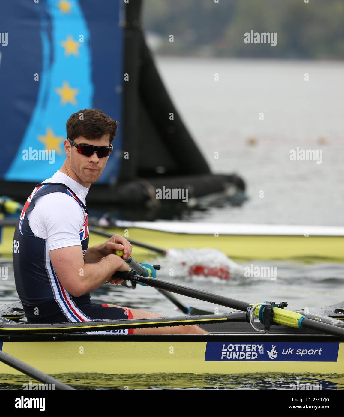 Angus Groom of Great Britain competes in the Men's Quadruple Sculls ...