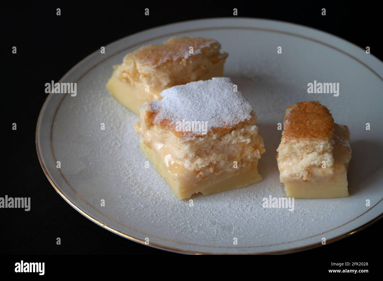 Homemade fresh baked magic cake; a French recipe called "gâteau magique ...