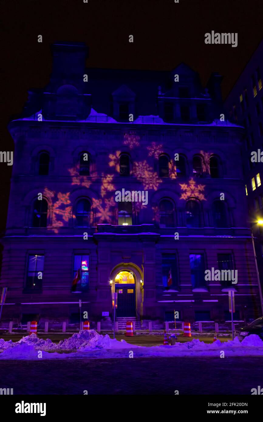 Landmark building light up in purple hi-res stock photography and ...