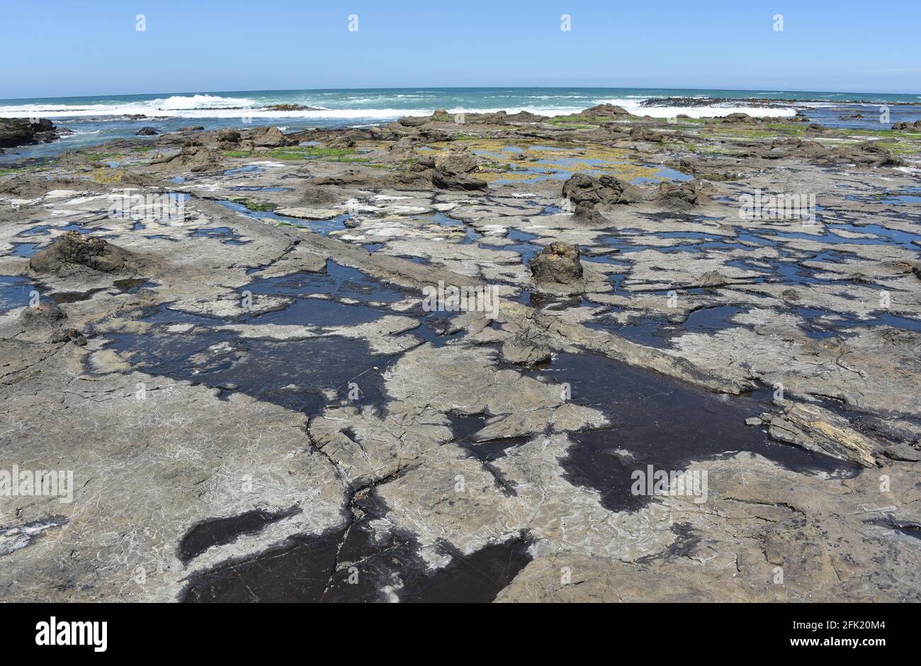 Panorama of coastal stone plateau created by an ancient flattened ...