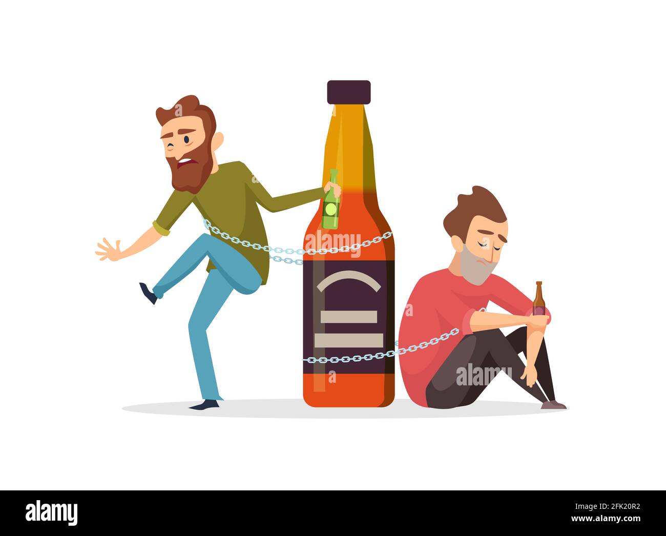 Alcohol addict. Drunk men, alcohol abuse vector illustration ...