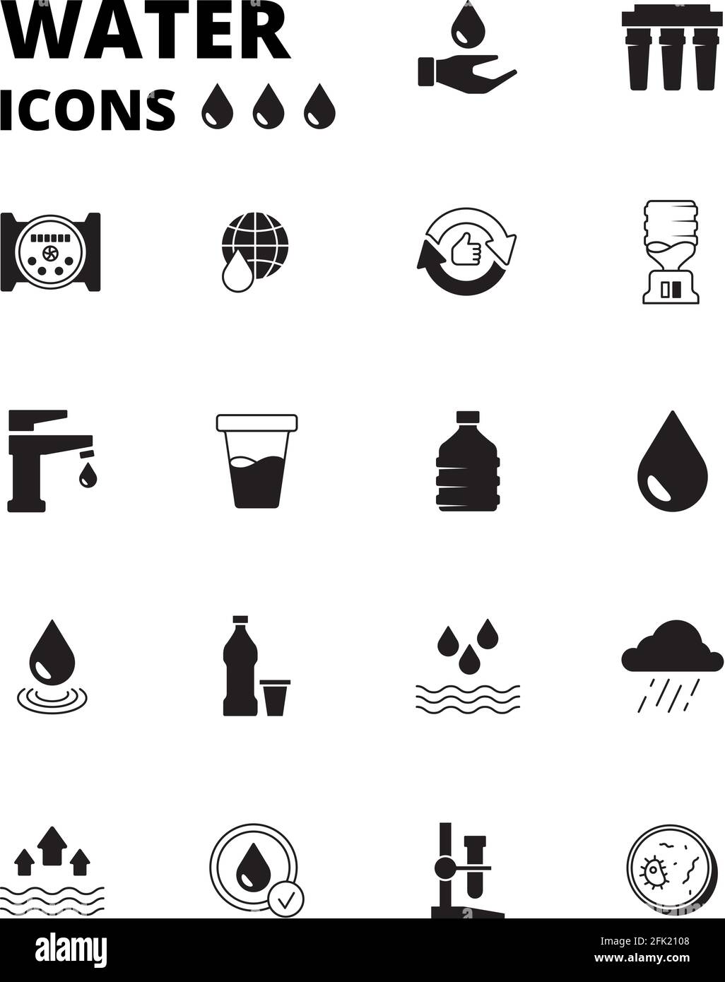 Water drops icon. Refreshing liquids recycling rain plastic bottles ...