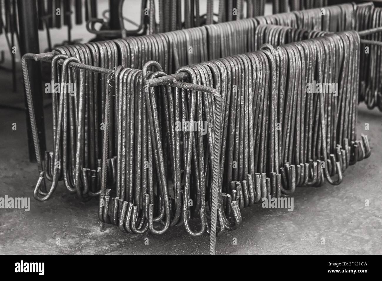 Metal hooks steel equipment in the reinforcement workshop manufacturing ...