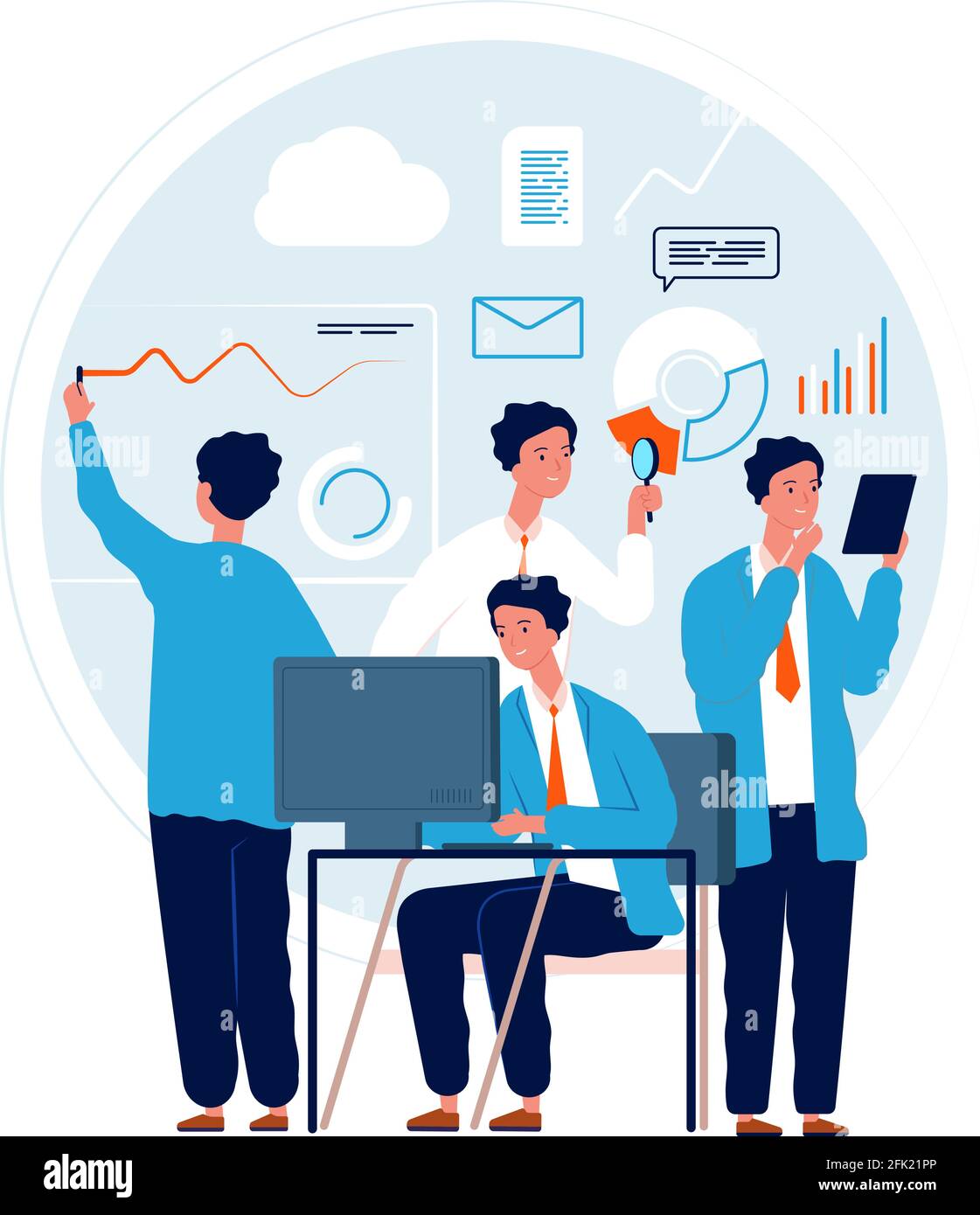 Multitask concept. Businessman making different deals and goals busy ...